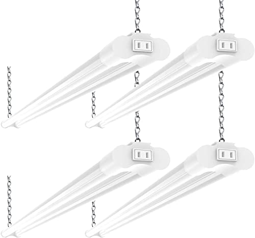 BBOUNDER 8 Pack Linkable LED Utility Shop Light, 4 FT, 4000 LM, 48 Inch Integrated Fixture for Garage, 40W Equivalent 250W, 5000K Daylight, Surface + Suspension Mount