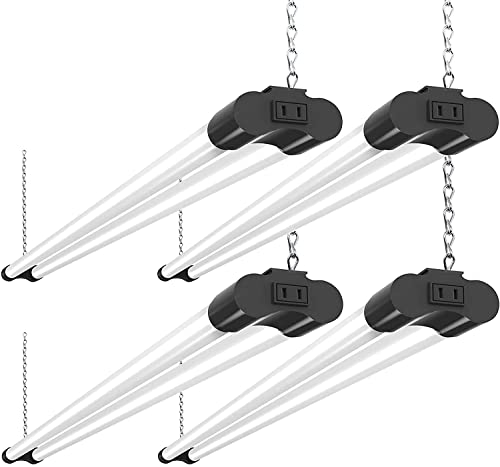 BBOUNDER 8 Pack Linkable LED Utility Shop Light, 4 FT, 4000 LM, 48 Inch Integrated Fixture for Garage, 40W Equivalent 250W, 5000K Daylight, Surface + Suspension Mount