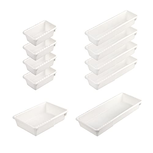 Laugh Cat Expandable Drawer Organizer and Storage Bins Set of 10 Plastic Divider Box For Kitchen Makeup Tray Bathroom Office