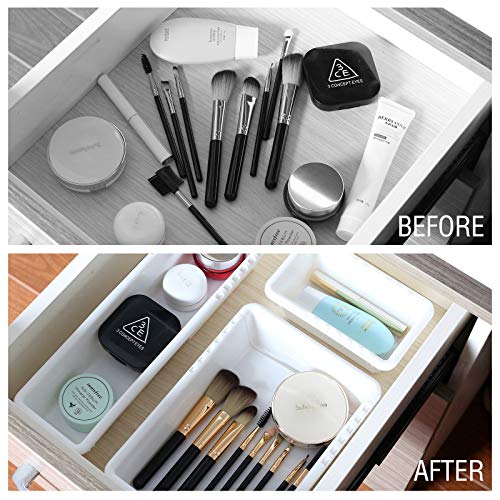 Laugh Cat Expandable Drawer Organizer and Storage Bins Set of 10 Plastic Divider Box For Kitchen Makeup Tray Bathroom Office