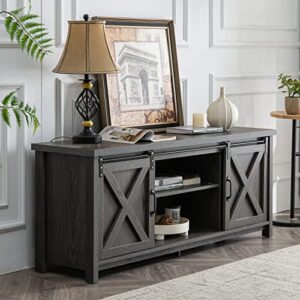 GAZHOME Modern Farmhouse TV Stand with Sliding Barn Doors, Media Entertainment Center Console Table for TVs up to 65”,2-Tier Large Storage Cabinets,Rustic TV Stand for Living Room Bedroom,Dark Grey