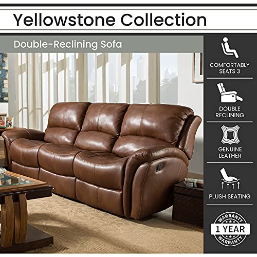 Hanover Yellowstone 100% Leather Double-Reclining 3-Seater Sofa, HUM002SF-GB, 42.000, Brown, Golden