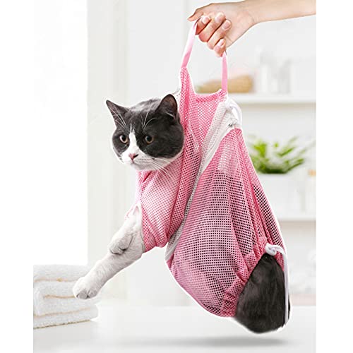 3 Pieces Cat Bathing Bag Cat Shower Net Bag with Cat Shell Comb, Anti-Bite Anti-Scratch Adjustable Breathable Mesh Grooming Carrier Bag for Pets, Bathing, Nail Trimming, Feeding Medicine, Ear Clean