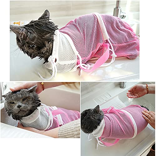 3 Pieces Cat Bathing Bag Cat Shower Net Bag with Cat Shell Comb, Anti-Bite Anti-Scratch Adjustable Breathable Mesh Grooming Carrier Bag for Pets, Bathing, Nail Trimming, Feeding Medicine, Ear Clean