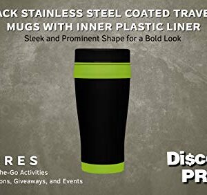 DISCOUNT PROMOS 16 oz. Black Steel Travel Coffee Mugs - 10 pack - Lime Green