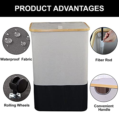 Large Laundry Basket with Wheels - 105L Collapsible Laundry Hamper with Lid and Removable Mesh Bag, Foldable Waterproof Dirty Clothes Basket for Laundry Room, Closet, Toys Storage Hamper Easy Carry