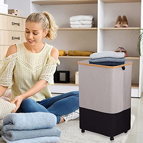 Large Laundry Basket with Wheels - 105L Collapsible Laundry Hamper with Lid and Removable Mesh Bag, Foldable Waterproof Dirty Clothes Basket for Laundry Room, Closet, Toys Storage Hamper Easy Carry