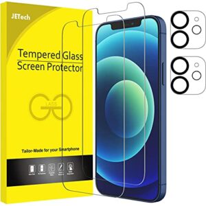 jetech screen protector for iphone 12 6.1-inch with camera lens protector (not for iphone 12 pro), tempered glass film, 2-pack each