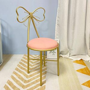 Wrought Iron Dressing Stool, Makeup Vanity Chairs Set of 2 with Butterfly Bow Tie Backrest Bedroom Princess Chair Girls Ladies Creative Makeup Stool (Leather- Pink)