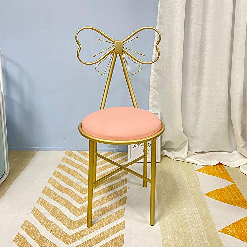 Wrought Iron Dressing Stool, Makeup Vanity Chairs Set of 2 with Butterfly Bow Tie Backrest Bedroom Princess Chair Girls Ladies Creative Makeup Stool (Leather- Pink)