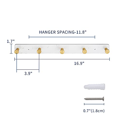 SARIHOSY Coat Rack Wall Mounted, Metal with Marble Coat Rail with 5 Hooks Rail, Heavy Duty Wall Hooks for Coat, Entryway Hanging Coat Rack, Bathroom, Bedroom, Closet Room