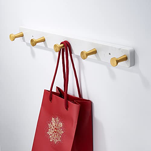 SARIHOSY Coat Rack Wall Mounted, Metal with Marble Coat Rail with 5 Hooks Rail, Heavy Duty Wall Hooks for Coat, Entryway Hanging Coat Rack, Bathroom, Bedroom, Closet Room