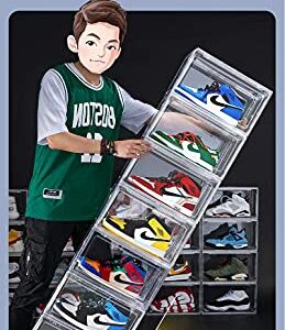 sunkey Shoe Boxes Clear Plastic Stackable Shoe Organizers with Magnetic Side Door for Men Women Sneakers Aj1 Display Large, 3 Pack