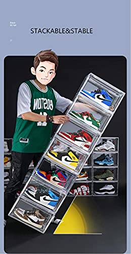 sunkey Shoe Boxes Clear Plastic Stackable Shoe Organizers with Magnetic Side Door for Men Women Sneakers Aj1 Display Large, 3 Pack