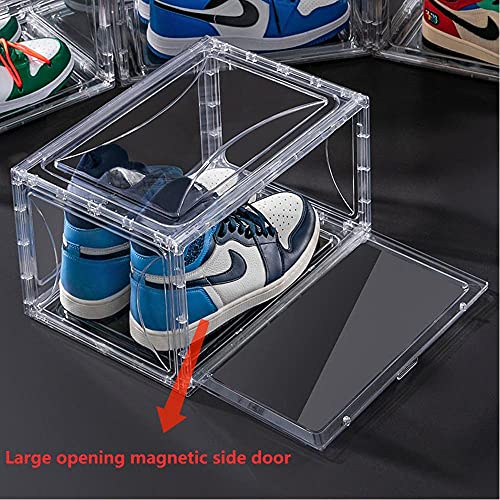 sunkey Shoe Boxes Clear Plastic Stackable Shoe Organizers with Magnetic Side Door for Men Women Sneakers Aj1 Display Large, 3 Pack