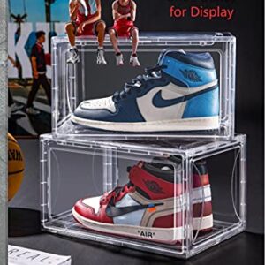 sunkey Shoe Boxes Clear Plastic Stackable Shoe Organizers with Magnetic Side Door for Men Women Sneakers Aj1 Display Large, 3 Pack