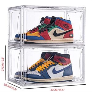 sunkey Shoe Boxes Clear Plastic Stackable Shoe Organizers with Magnetic Side Door for Men Women Sneakers Aj1 Display Large, 3 Pack