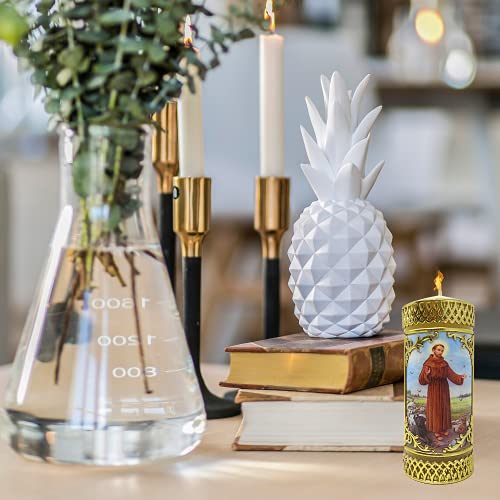 Hand Crafted Saint Francis of Assisi Catholic Prayer Candle, Unscented Decorative Candles for Devotional, Religious Gifts for Christian Men and Women, 4.75 Inches