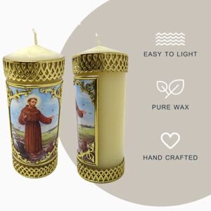 Hand Crafted Saint Francis of Assisi Catholic Prayer Candle, Unscented Decorative Candles for Devotional, Religious Gifts for Christian Men and Women, 4.75 Inches