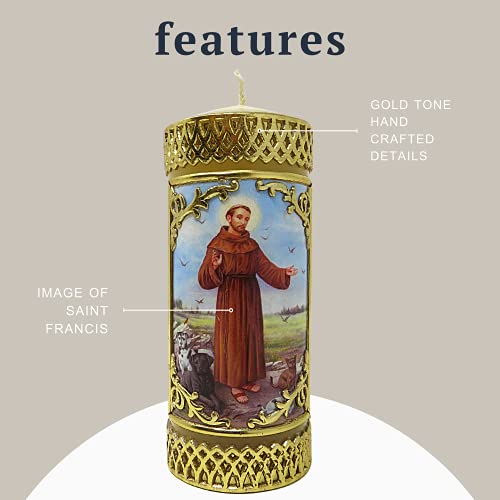 Hand Crafted Saint Francis of Assisi Catholic Prayer Candle, Unscented Decorative Candles for Devotional, Religious Gifts for Christian Men and Women, 4.75 Inches