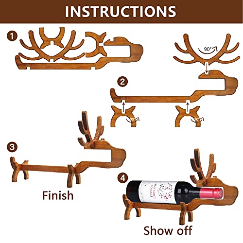 Wooden Wine Rack 3D Animal Bottle Holder Stand Removed Home Kitchen Tabletop Decor Display Creative Gifts for Wine Lovers Deer Shaped