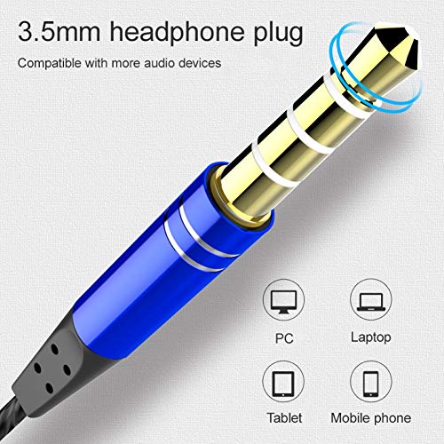 Heave Universal in Earphone,3.5mm Stereo Headphones Deep Bass in-Ear Ear Buds Built-in Microphone for Computer Gaming Workout Blue