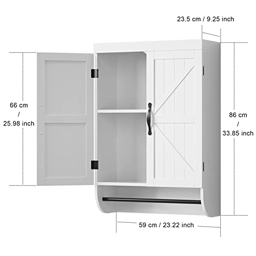 SRIWATANA Bathroom Storage Wall Cabinet Over The Toilet with Adjustable Shelf, Space Saver 2-Door Medicine Cabinet with Tower Bar, White