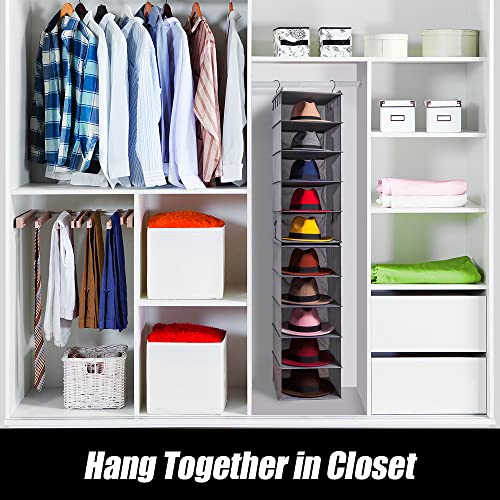 Fedora Hat Rack for Closet, 10-Shelf Hat Organizer for Sun Hat Panama Hat, 2 Separate 5-Shelf Hanging Closet Hat Organizer, Hat Storage Hat Hanger Hat Holder Oxford Cloth Fedora Hanging Hat Rack