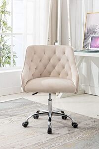 sleerway velvet home office desk chair, modern swivel armchair, comfy task chair with height adjustable, upholstered tufted computer chair for working or studying (beige)