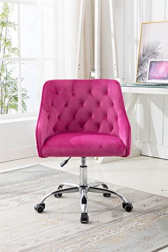 SLEERWAY Velvet Home Office Desk Chair, Modern Swivel Armchair, Comfy Task Chair with Height Adjustable, Upholstered Tufted Computer Chair for Working or Studying (Purple)