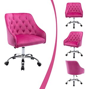 SLEERWAY Velvet Home Office Desk Chair, Modern Swivel Armchair, Comfy Task Chair with Height Adjustable, Upholstered Tufted Computer Chair for Working or Studying (Purple)