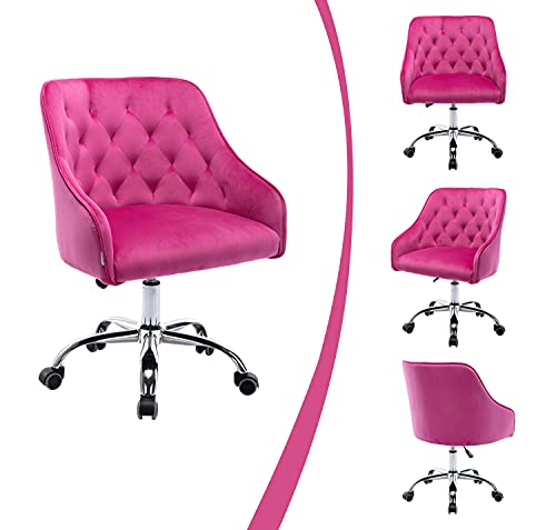 SLEERWAY Velvet Home Office Desk Chair, Modern Swivel Armchair, Comfy Task Chair with Height Adjustable, Upholstered Tufted Computer Chair for Working or Studying (Purple)