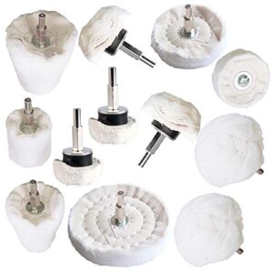 polishing pad buffing wheel kit white flannelette 12 pack, buffing wheel for drill for metal aluminum stainless steel chrome wood plastic ceramic glass woods fabric cotton machine jewelry etc