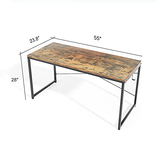 Molblly 55 inch Computer Desk,Home Office Desk Study Table Study Writing Desk,Small Computer Desk for Small Spaces,Simple Style,Easy Assemble,Rustic Brown 55"