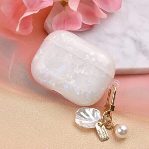 Cute AirPods Pro Case with Shell Pearl Keychain Bling Marble Design Hard TPU Cover Comparable with AirPod Pro Case for Girls and Womens