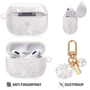 Cute AirPods Pro Case with Shell Pearl Keychain Bling Marble Design Hard TPU Cover Comparable with AirPod Pro Case for Girls and Womens