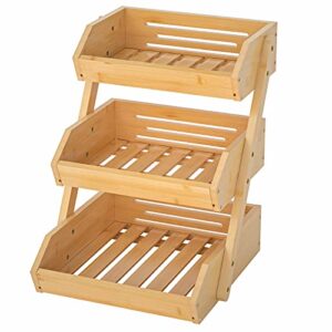 g.a homefavor bamboo fruit basket, 3 tier fruit holder for kitchen countertop, fruit organizer for kitchen counter, vegetable storage stand, 15 mm thickness (self-assembly)