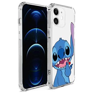 mccaie iphone 11case compatible with women,iphone 11case cute cartoon stitch character soft tpu case and shockproof transparent protective iphone 11 cover case (6.1 inches)