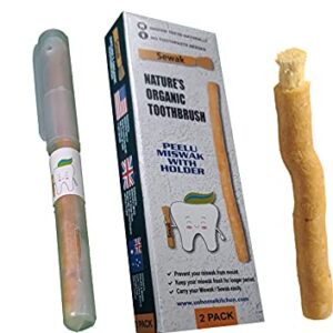 SEWAK Miswak Sticks for Teeth Natural Toothbrush | مسواك | Siwak Organic Wooden Tooth Brush Oral Teeth Whitener with Holder | Vacuum Sealed