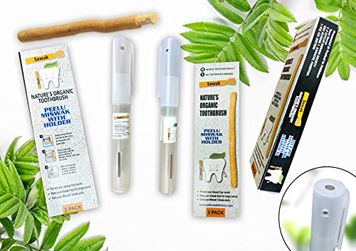 SEWAK Miswak Sticks for Teeth Natural Toothbrush | مسواك | Siwak Organic Wooden Tooth Brush Oral Teeth Whitener with Holder | Vacuum Sealed