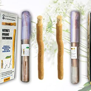 SEWAK Miswak Sticks for Teeth Natural Toothbrush | مسواك | Siwak Organic Wooden Tooth Brush Oral Teeth Whitener with Holder | Vacuum Sealed