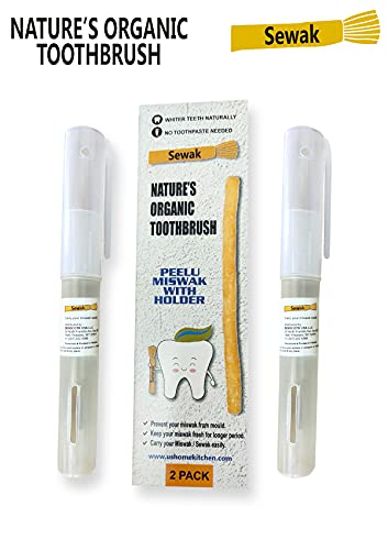 SEWAK Miswak Sticks for Teeth Natural Toothbrush | مسواك | Siwak Organic Wooden Tooth Brush Oral Teeth Whitener with Holder | Vacuum Sealed