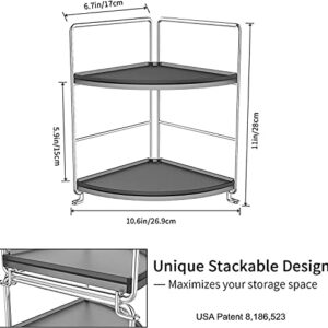 Kitchen Spice Rack Standing Shelf, 2-Tier Corner Storage Shelf , Bathroom Countertop Organizer , Vanity Tray Cosmetic & Makeup Storage, Silver&Black