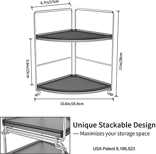 Kitchen Spice Rack Standing Shelf, 2-Tier Corner Storage Shelf , Bathroom Countertop Organizer , Vanity Tray Cosmetic & Makeup Storage, Silver&Black