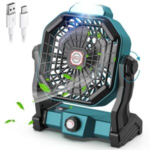 conbola portable battery operated fan with led lantern, 10400mah outdoor small rechargeable quiet camping fan, personal desk fan cooling table fan with hanging hook for tent,bedroom, office(green)