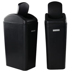 vcansay 3.5 gallons black plastic swing lid trash can, slim garage trash can swing top, 2 pack