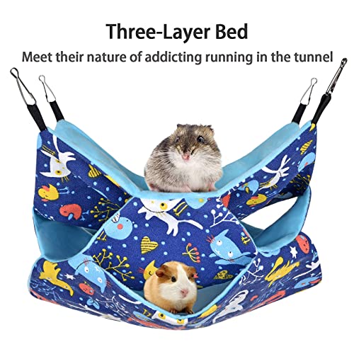 Petmolico Ferret Hammock, Triple Layer Small Animal Swinging Hanging Hammock Pet Cage Accessories for Sugar Glider Squirrel Guinea Pigs Ferret Rat Hamster, Cat Pattern