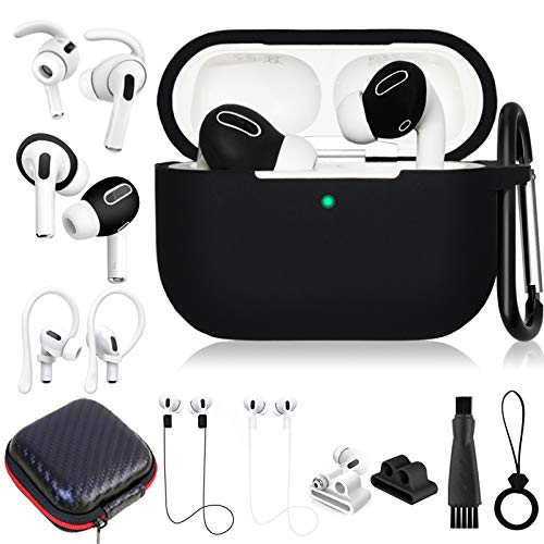 for Airpods Pro Case Accessories Set,12 in 1 Silicone for Airpod Pro Accessory Kit,Protective Cover for Airpods Pro Charging Case w/Keychain/Ear Cover/Ear Hook/Watch Band Holder/Strap/Ring/Box