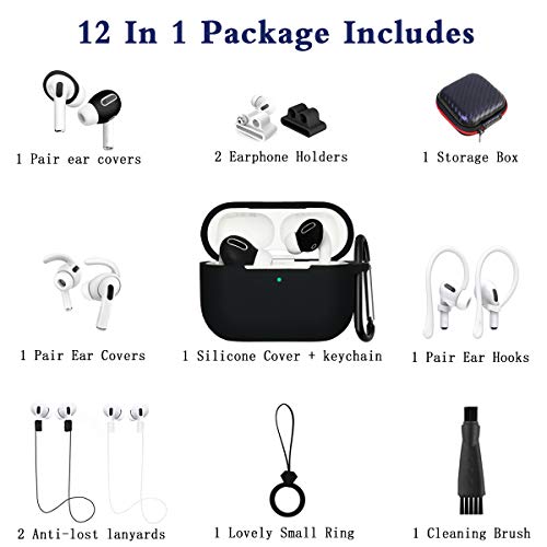 for Airpods Pro Case Accessories Set,12 in 1 Silicone for Airpod Pro Accessory Kit,Protective Cover for Airpods Pro Charging Case w/Keychain/Ear Cover/Ear Hook/Watch Band Holder/Strap/Ring/Box