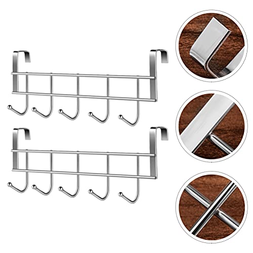 Garneck 2pcs Over The Door Hooks Stainless Steel Towel Hook Coat Hanger Rack for Hanging Bags Hat Belt Scarves Leashes Hallway Entryway Office